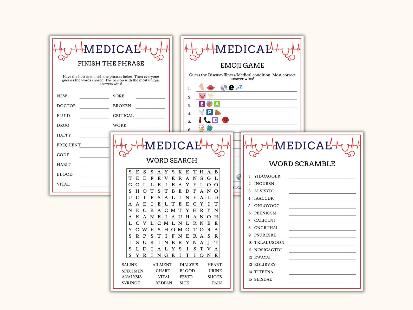 14 Printable Medical Party Game Bundle for Nurse, Doctor, Graduation ...