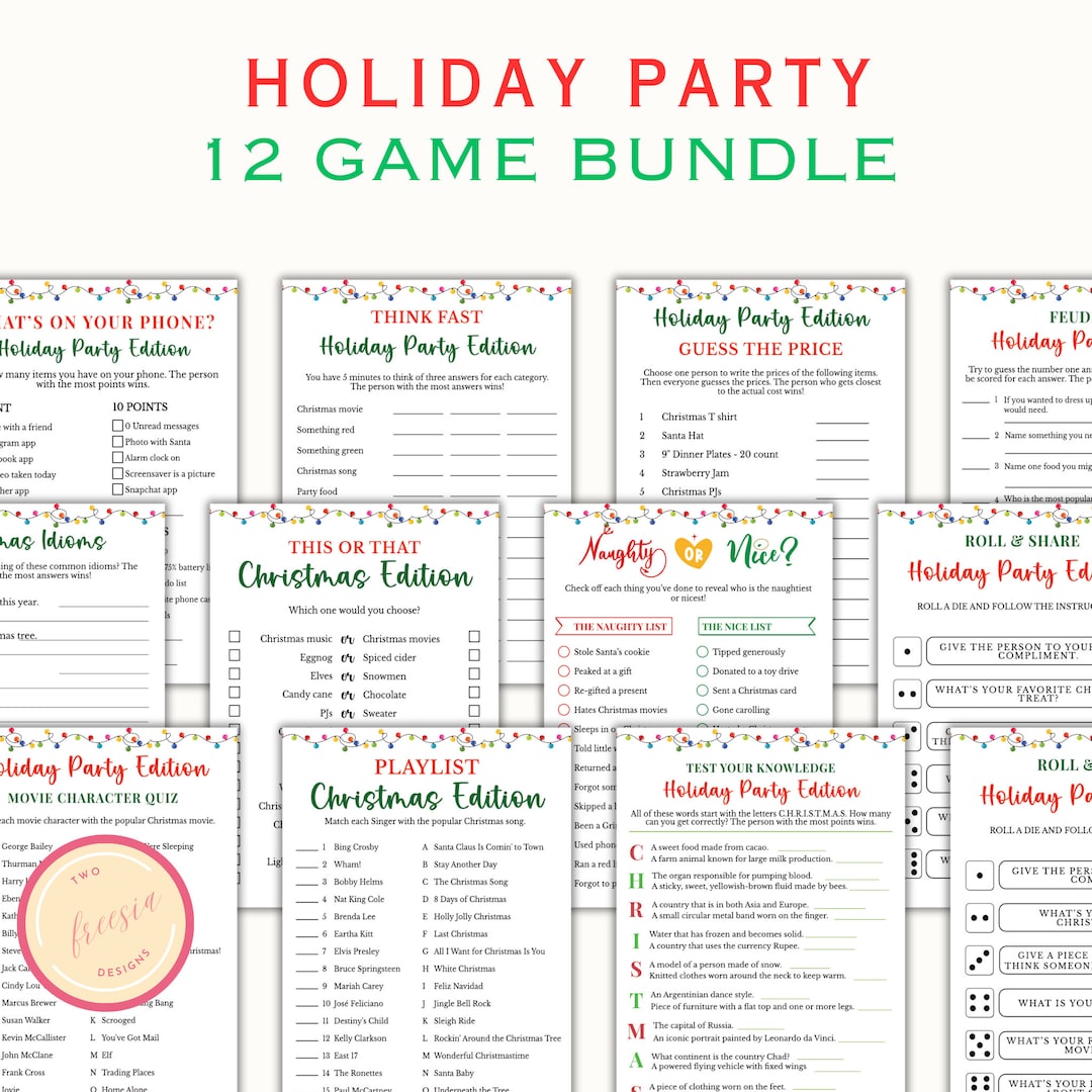 Christmas Party Games - Printable Party Game Bundle - Xmas Party Games ...