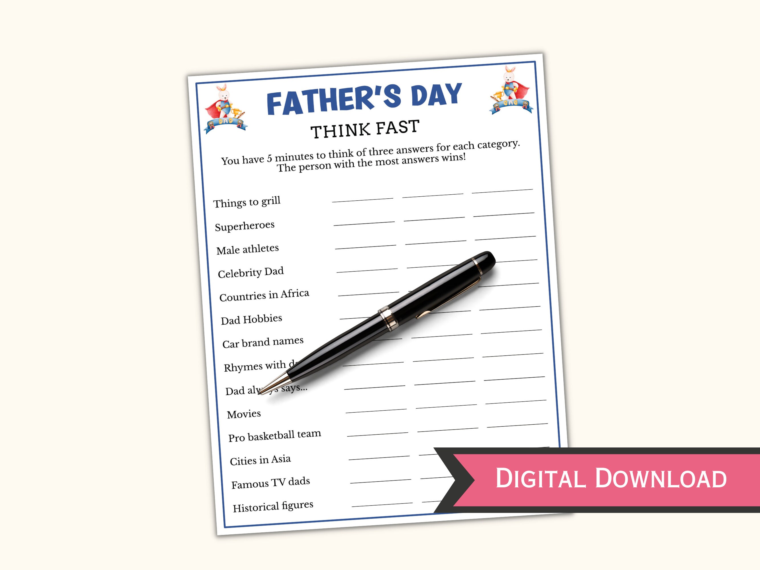 Printable Father's Day Game - Think Fast Game - Happy Father's Day ...