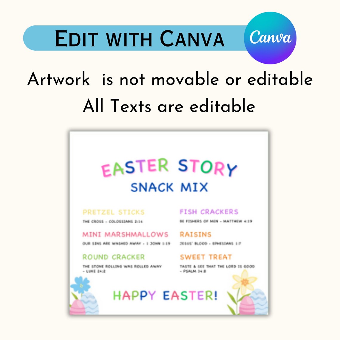 Editable Easter Story Snack Mix Printable Easter Treat Gift Tag Easter ...
