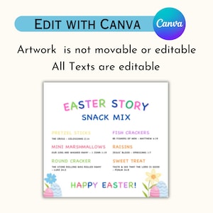Editable Easter Story Snack Mix Printable Easter Treat Gift Tag Easter ...