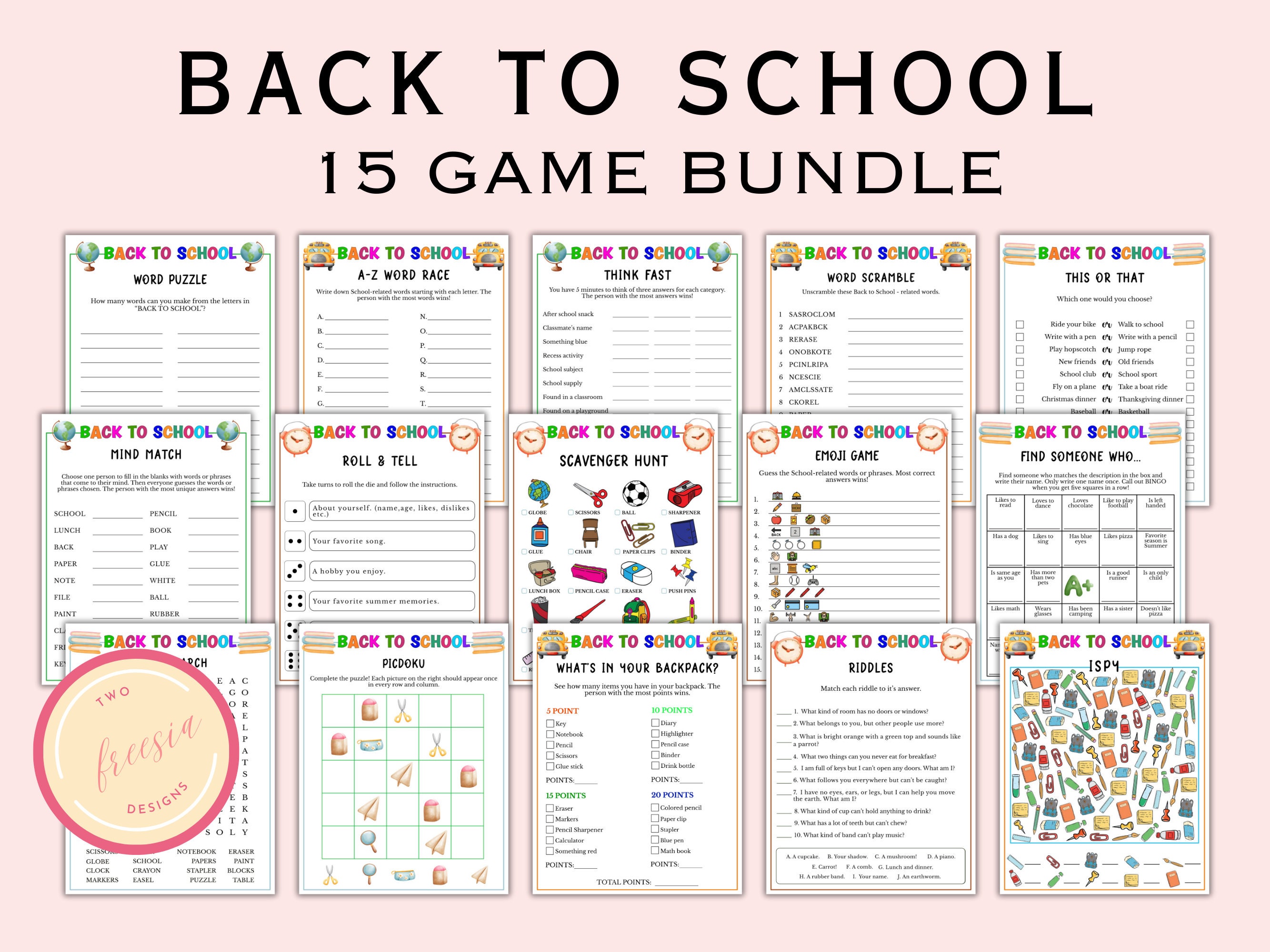 15 Back to School Game Bundle - Printable Ice Breaker Games for ...