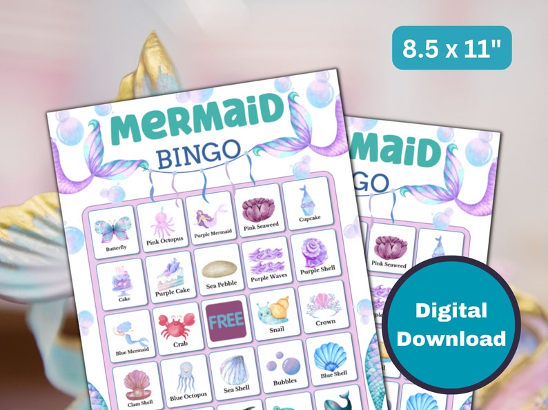 Mermaid Bingo Printable Game for Birthday Parties Activities - Etsy