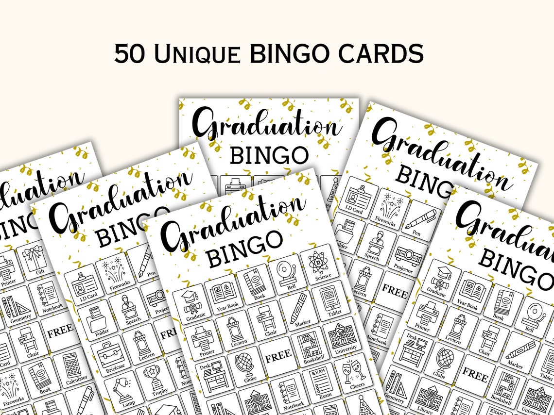 50 Graduation Bingo Cards Printable Bingo Cards for Graduation Party ...