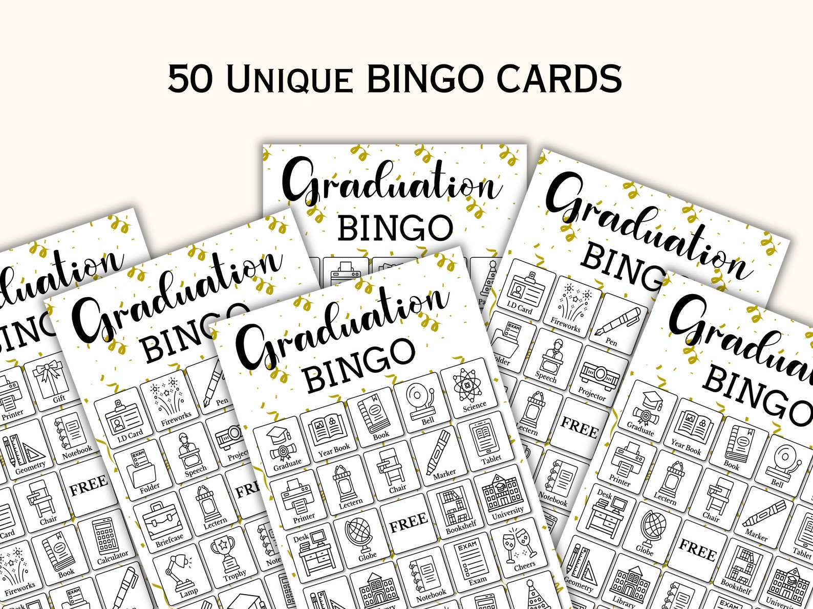 50 Graduation Bingo Cards Printable Bingo Cards for Graduation Party ...