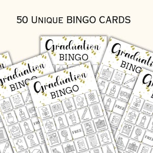 50 Graduation Bingo Cards - Printable Bingo Cards for Graduation Party ...