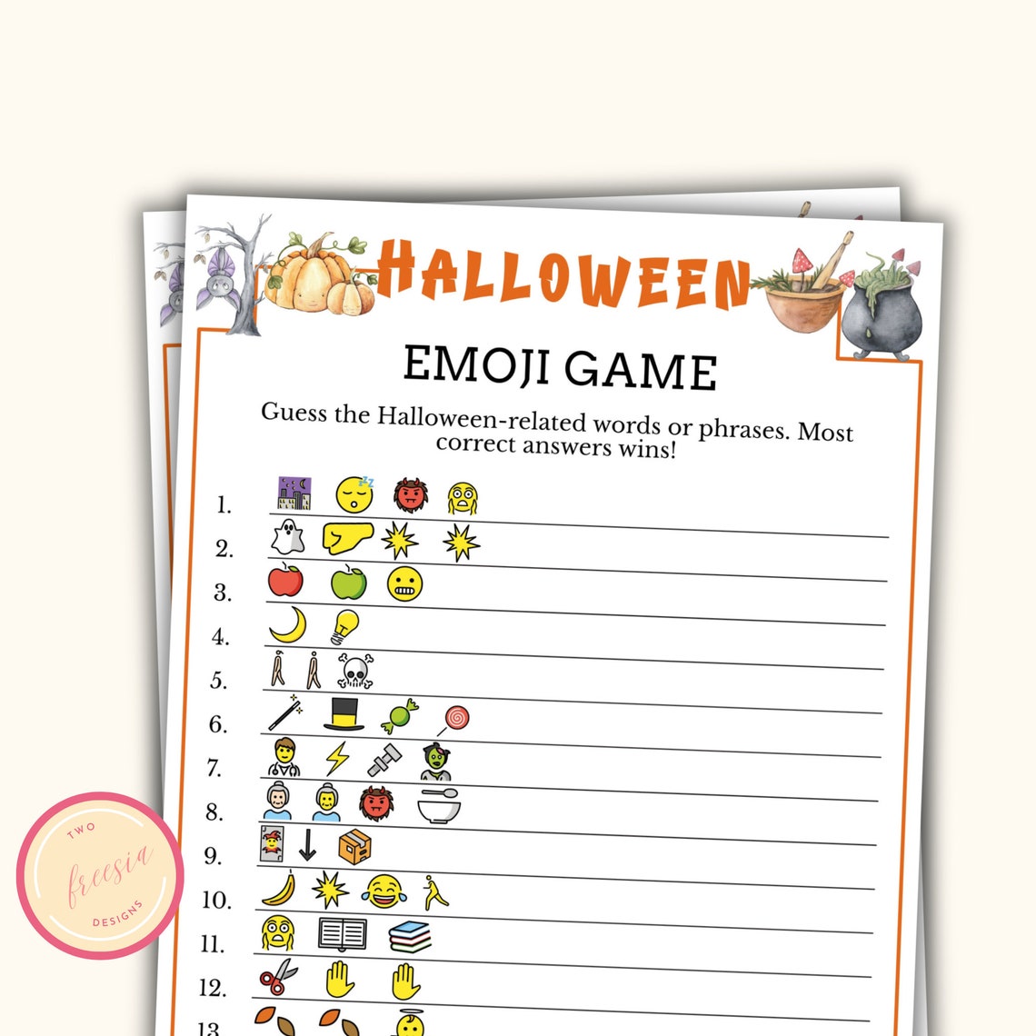 Halloween Emoji Game - Printable Halloween Party Game for Kids, Teens ...