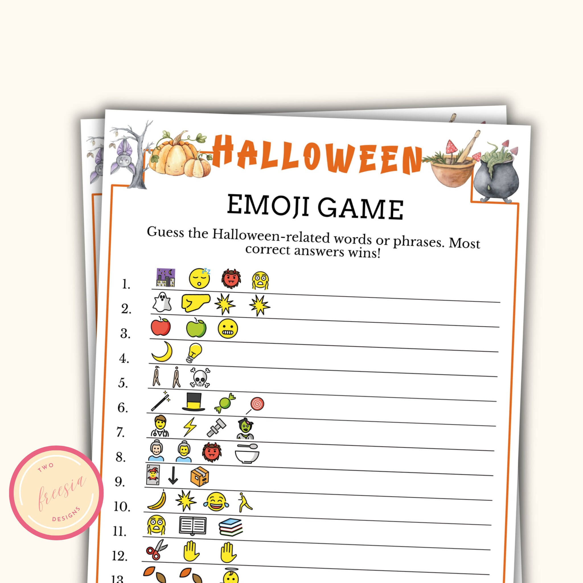 Halloween Emoji Game - Printable Halloween Party Game for Kids, Teens ...