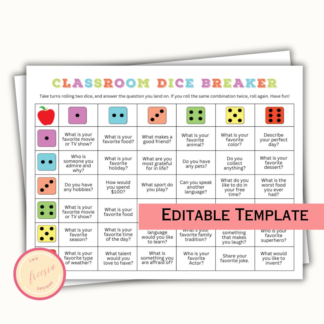 Classroom Dicebreaker Game - Back to School Icebreaker Activity Game ...
