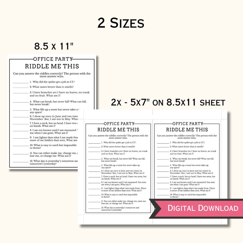 Office Party Riddles Game - Printable Work Party Games for Team ...