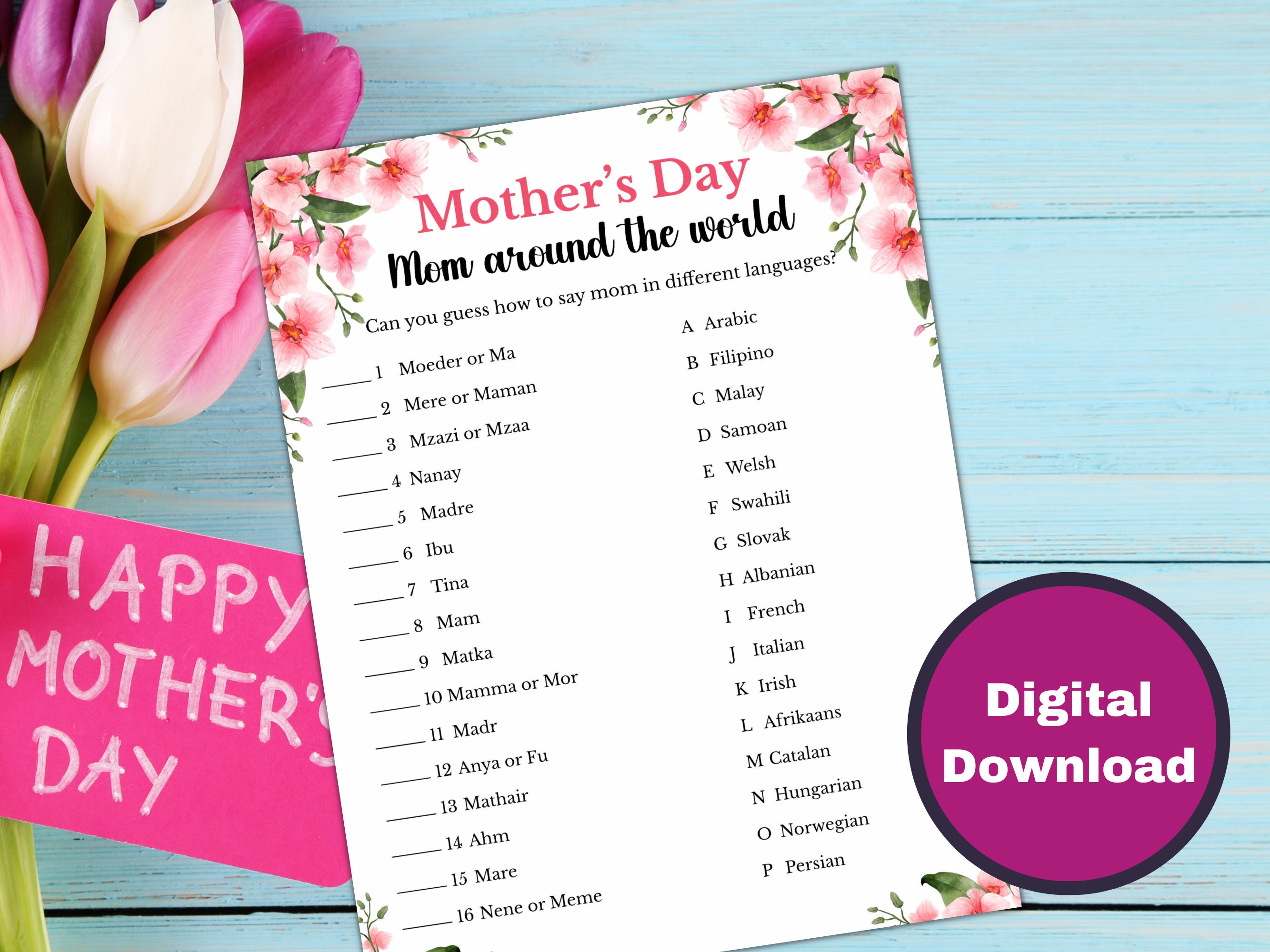 Printable Mother's Day Party Game - Mom Around the World Game - Family ...
