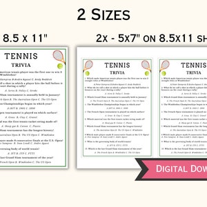 Tennis Trivia Game - Tennis-themed Party - Printable Tennis Party Game ...