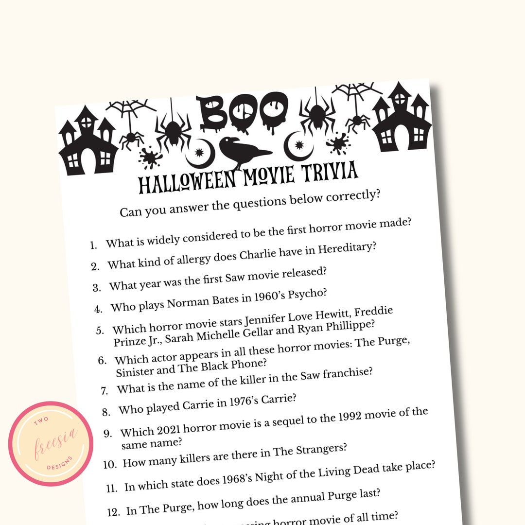 Halloween Movie Trivia Game - Printable Halloween Party Game for Teens ...