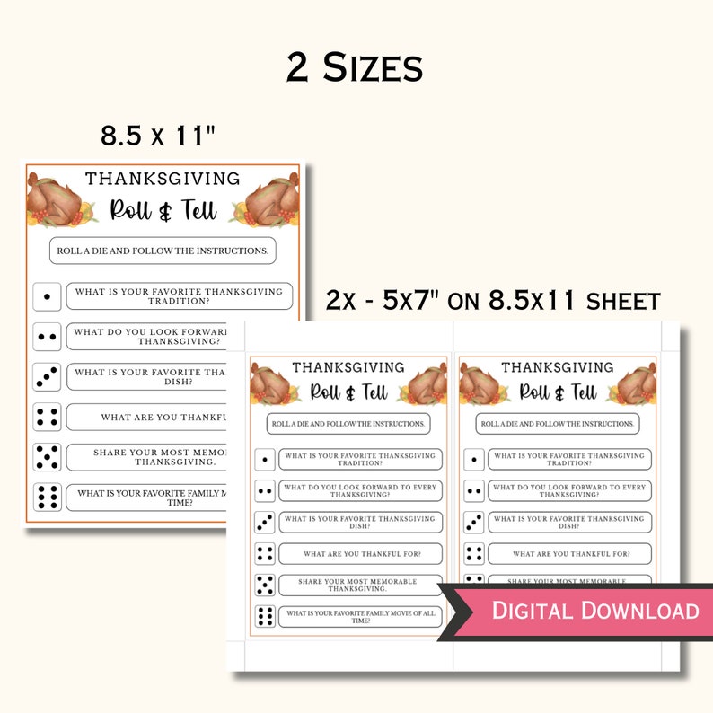Roll & Tell Thanksgiving Dice Game - Thanksgiving Party Game for Kids ...
