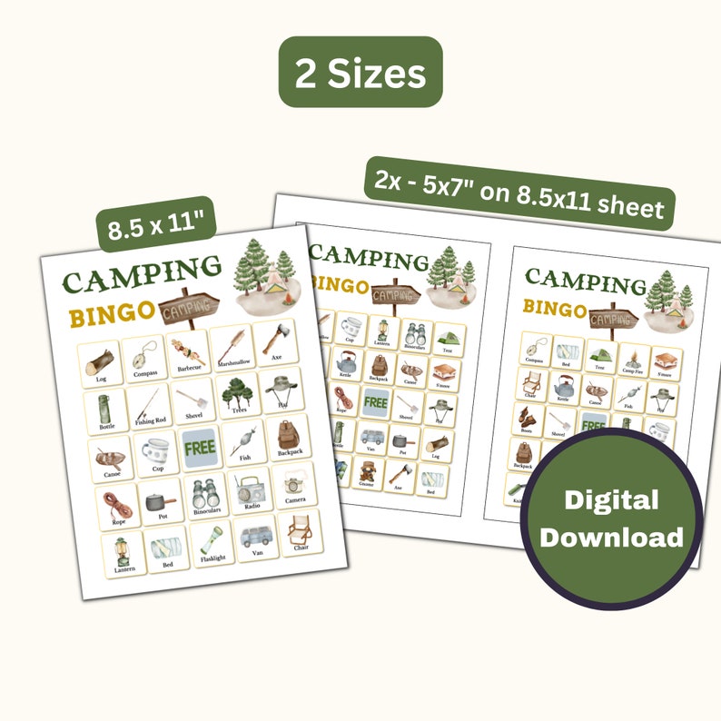 Camping Bingo Game Cards for Kids, Adults and Family - Party Favors ...