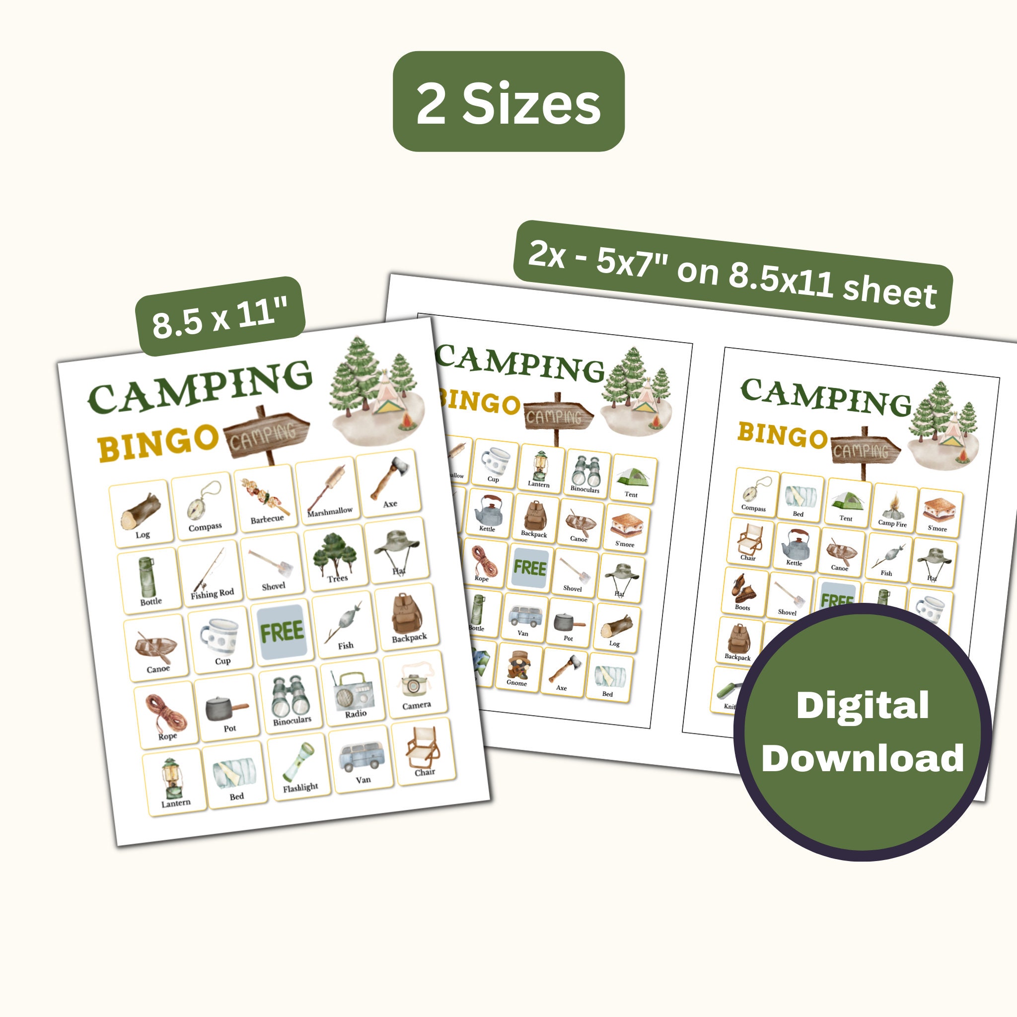 Camping Bingo Game Cards for Kids, Adults and Family Party Favors ...