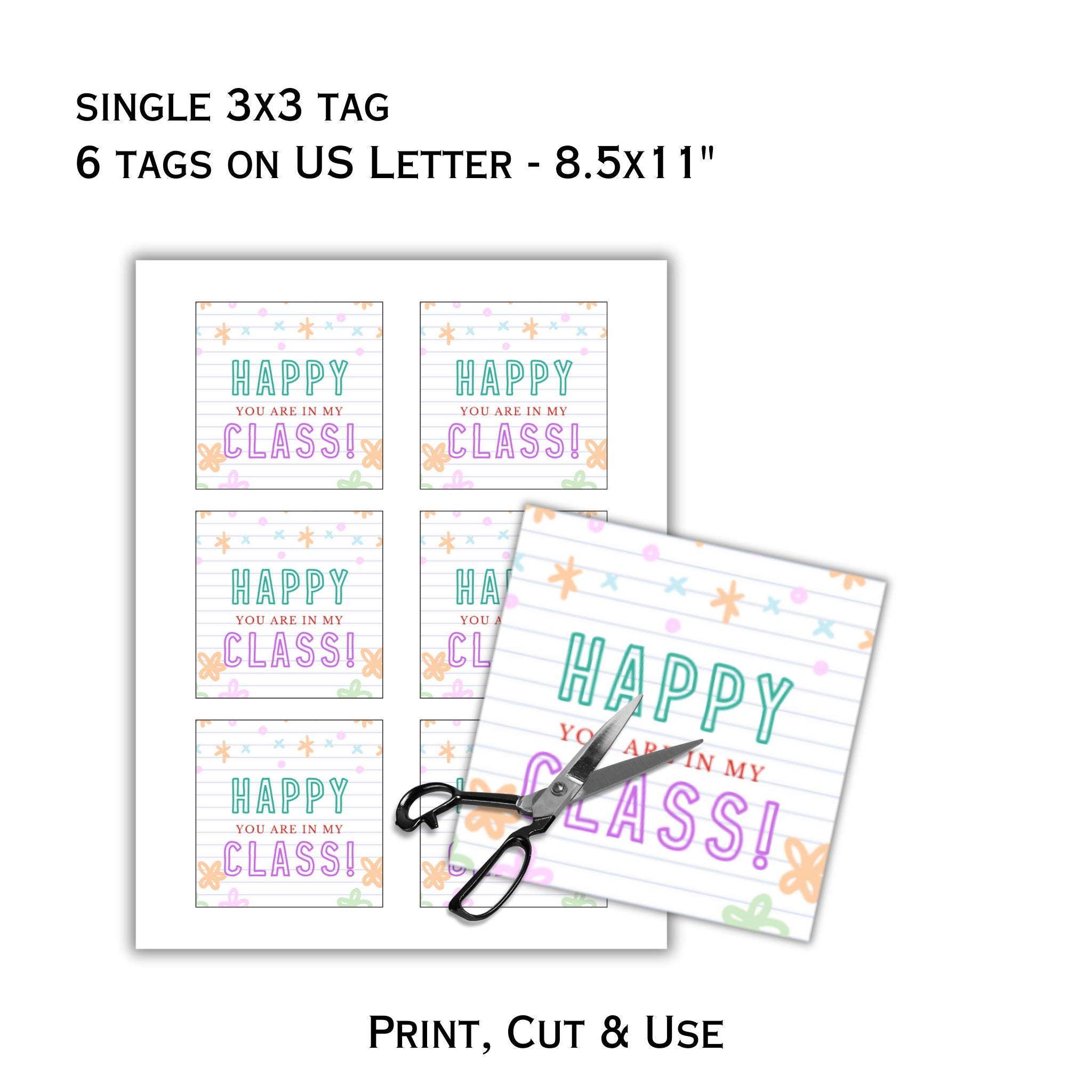 Happy You Are in My Class Tag Printable First Day of School Favor Tags ...