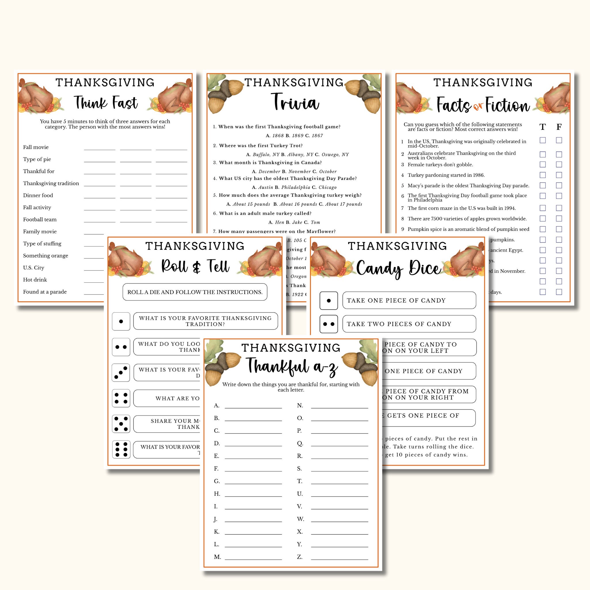 Thanksgiving Game Bundle - Printable Thanksgiving Games for Kids and ...