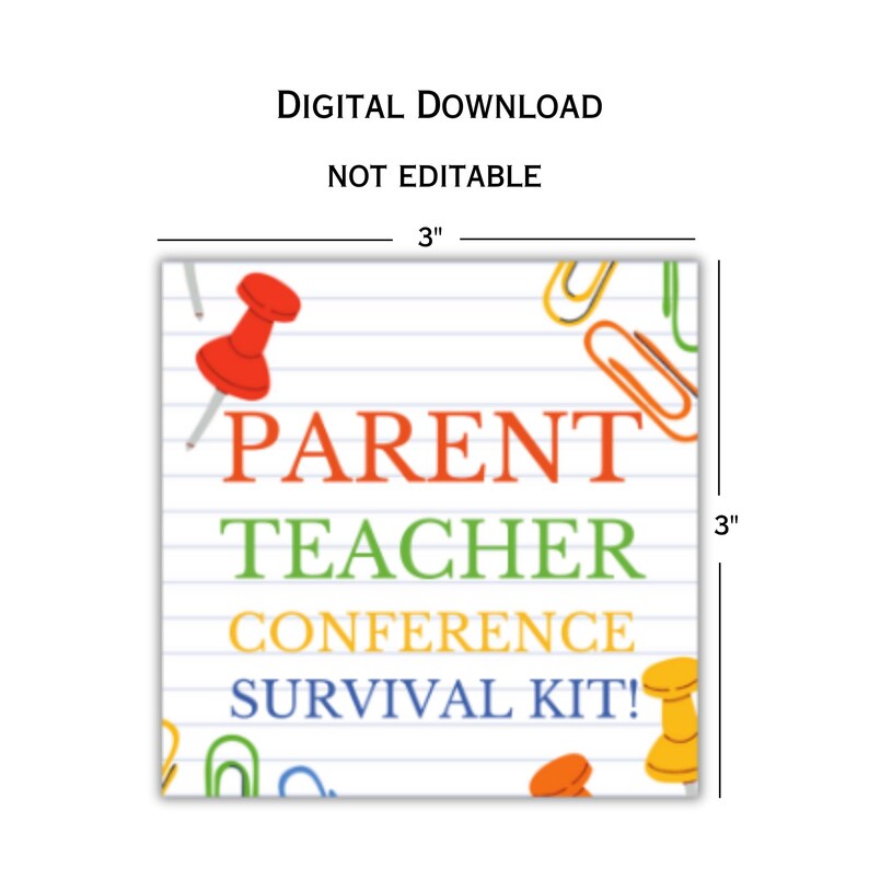 Parent Teacher Conference Survival Kit 3x3 Gift Tag Printable School ...