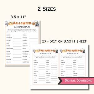 Mind Match Game - Printable Halloween Party Game for Teens and Adults ...