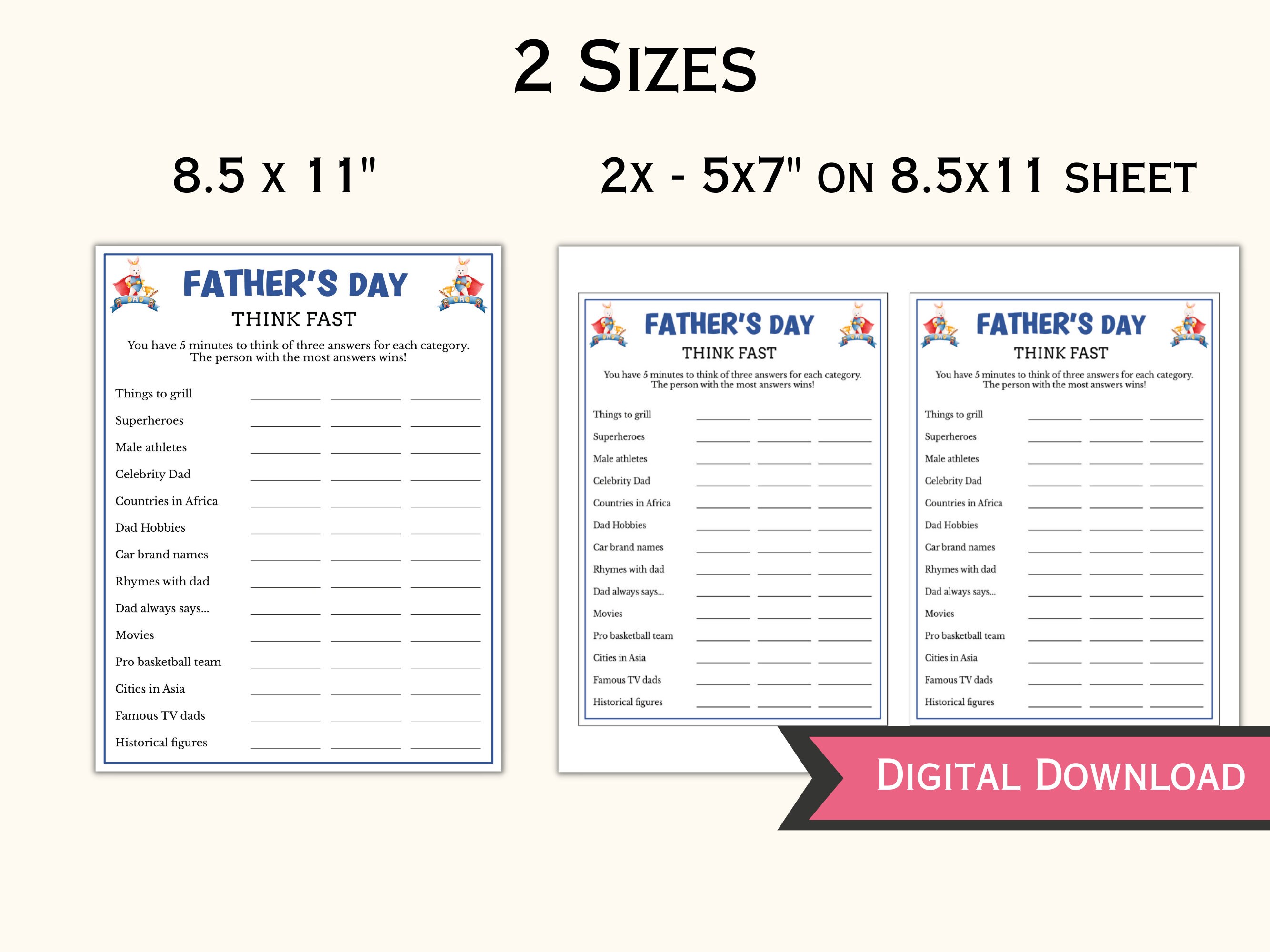 Printable Father's Day Game - Think Fast Game - Happy Father's Day ...