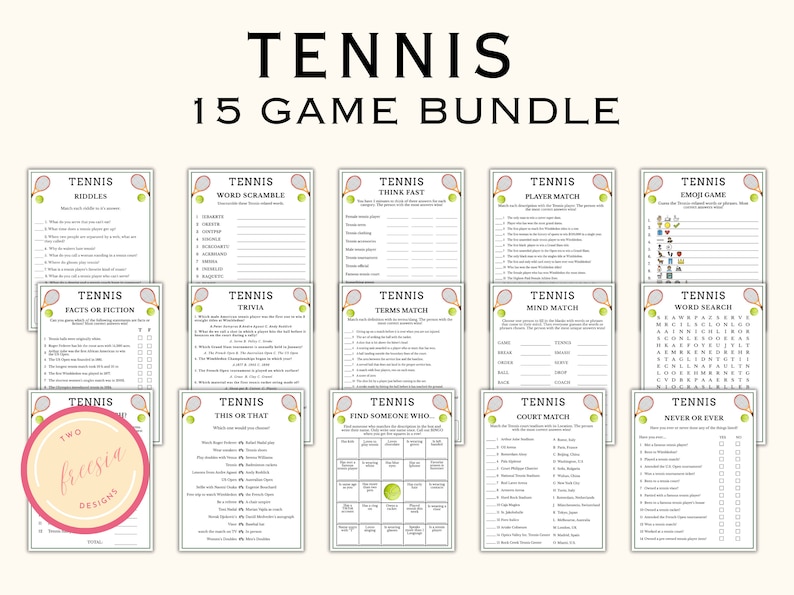 15 Tennis Party Games - Printable Tennis Party Game for Tennis ...