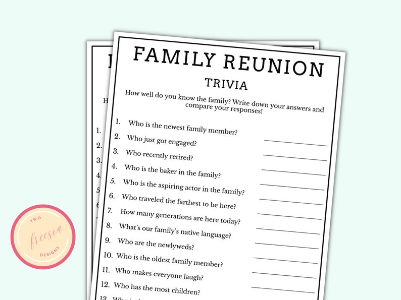Family Trivia Game - Printable Family Reunion Party Games - Family ...