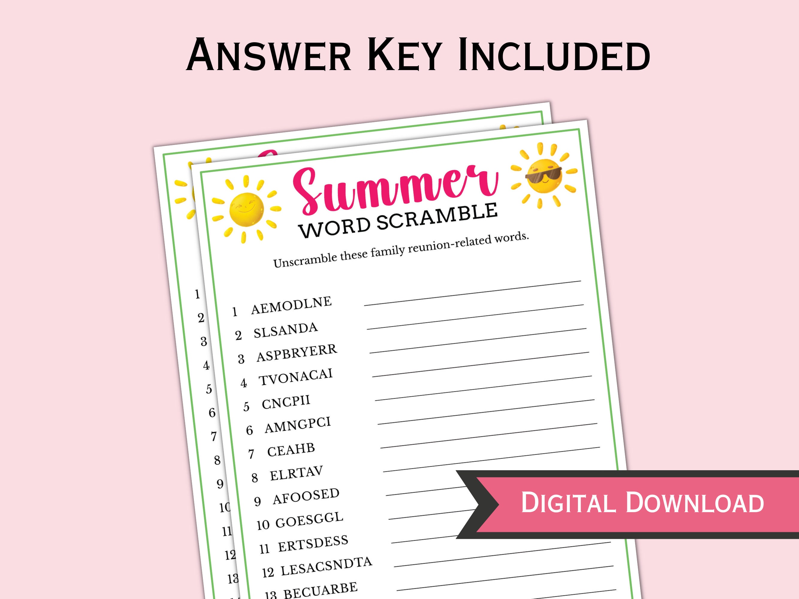 Printable Summer Word Scramble Game - Summer Party Games for Kids ...