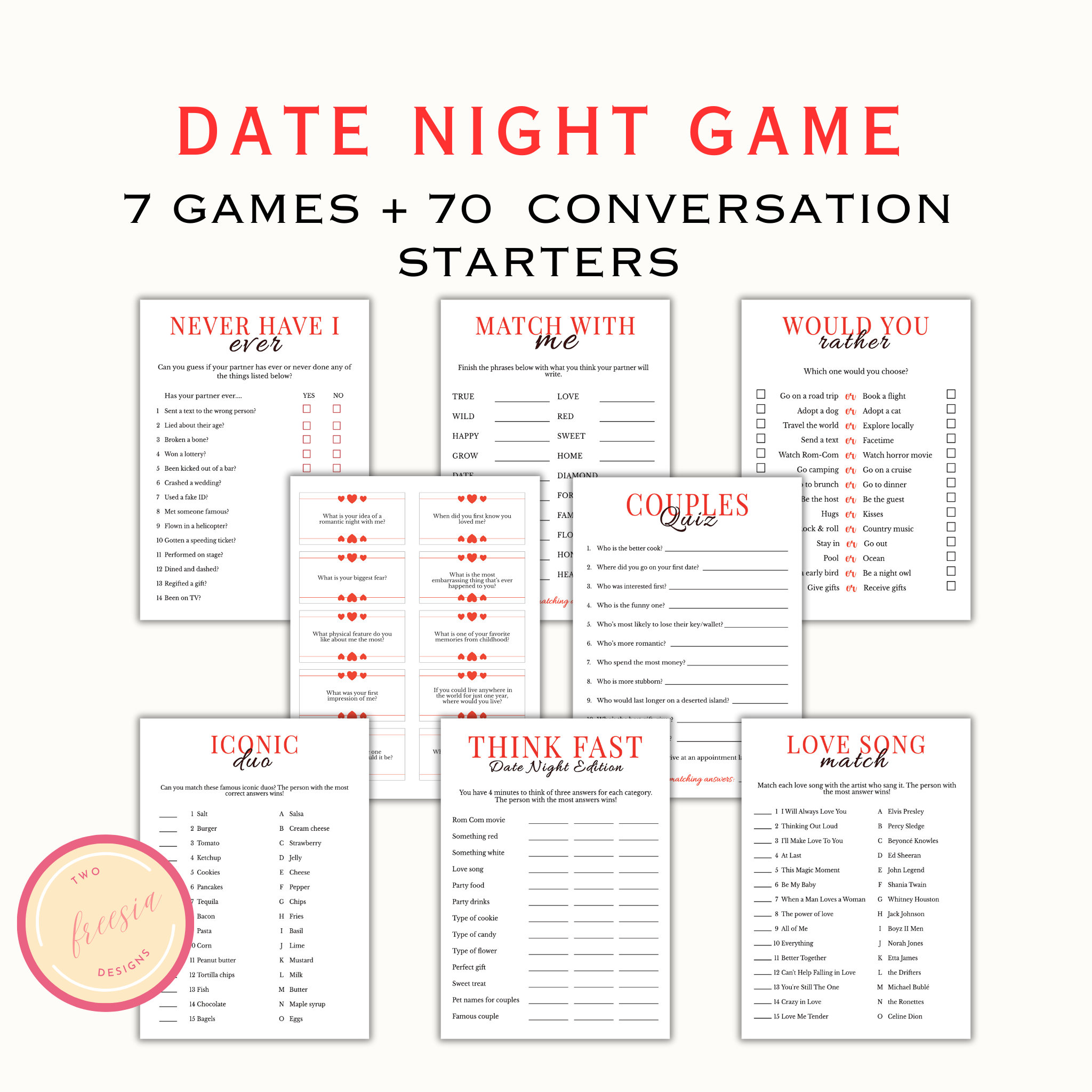 Printable Date Night Couples Games Adult Games Marriage Games for ...