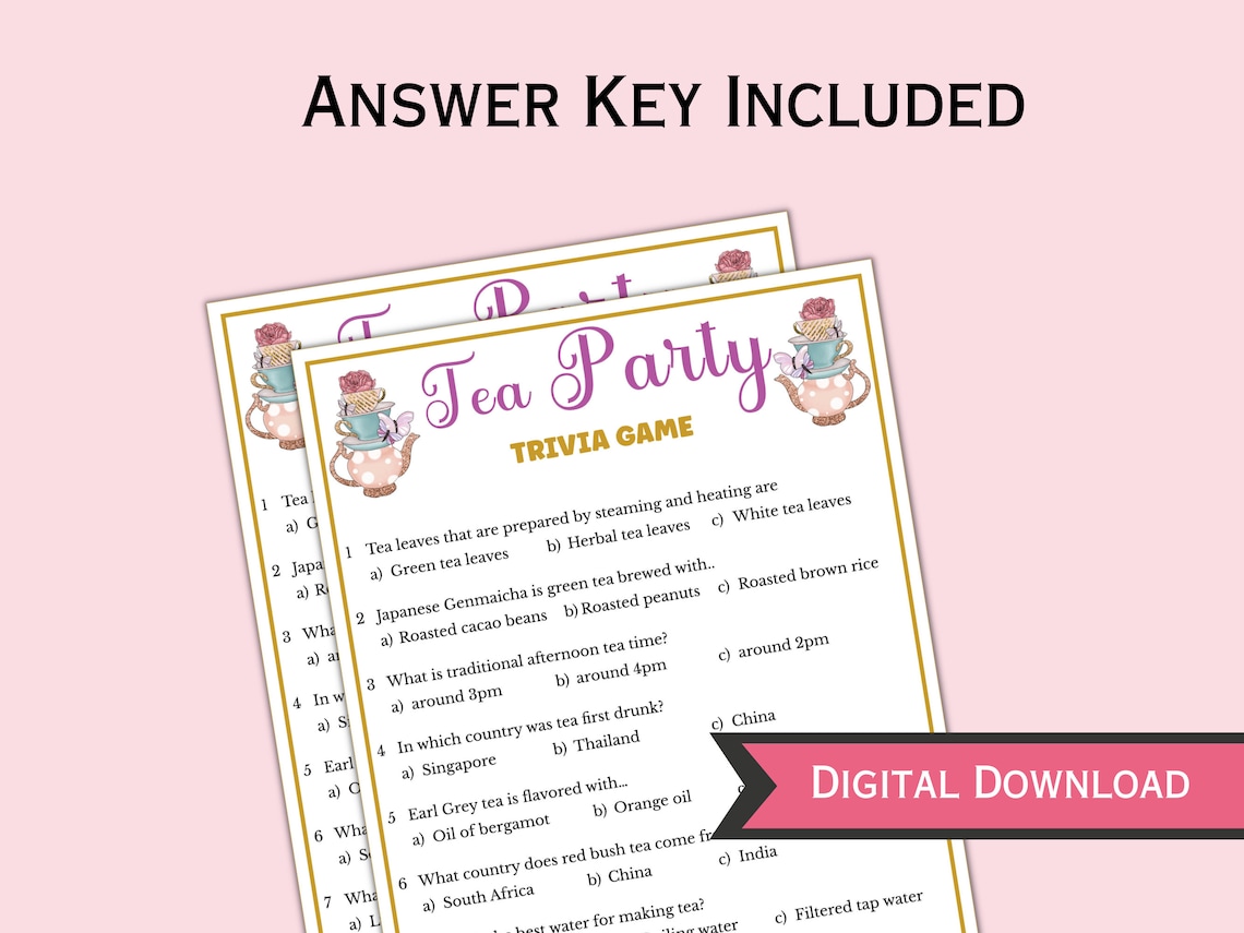 Tea Party Trivia Game - Printable Tea Party Games for Birthdays, Bridal ...