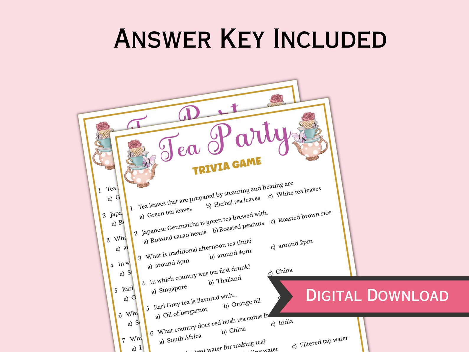 Tea Party Trivia Game - Printable Tea Party Games for Birthdays, Bridal ...