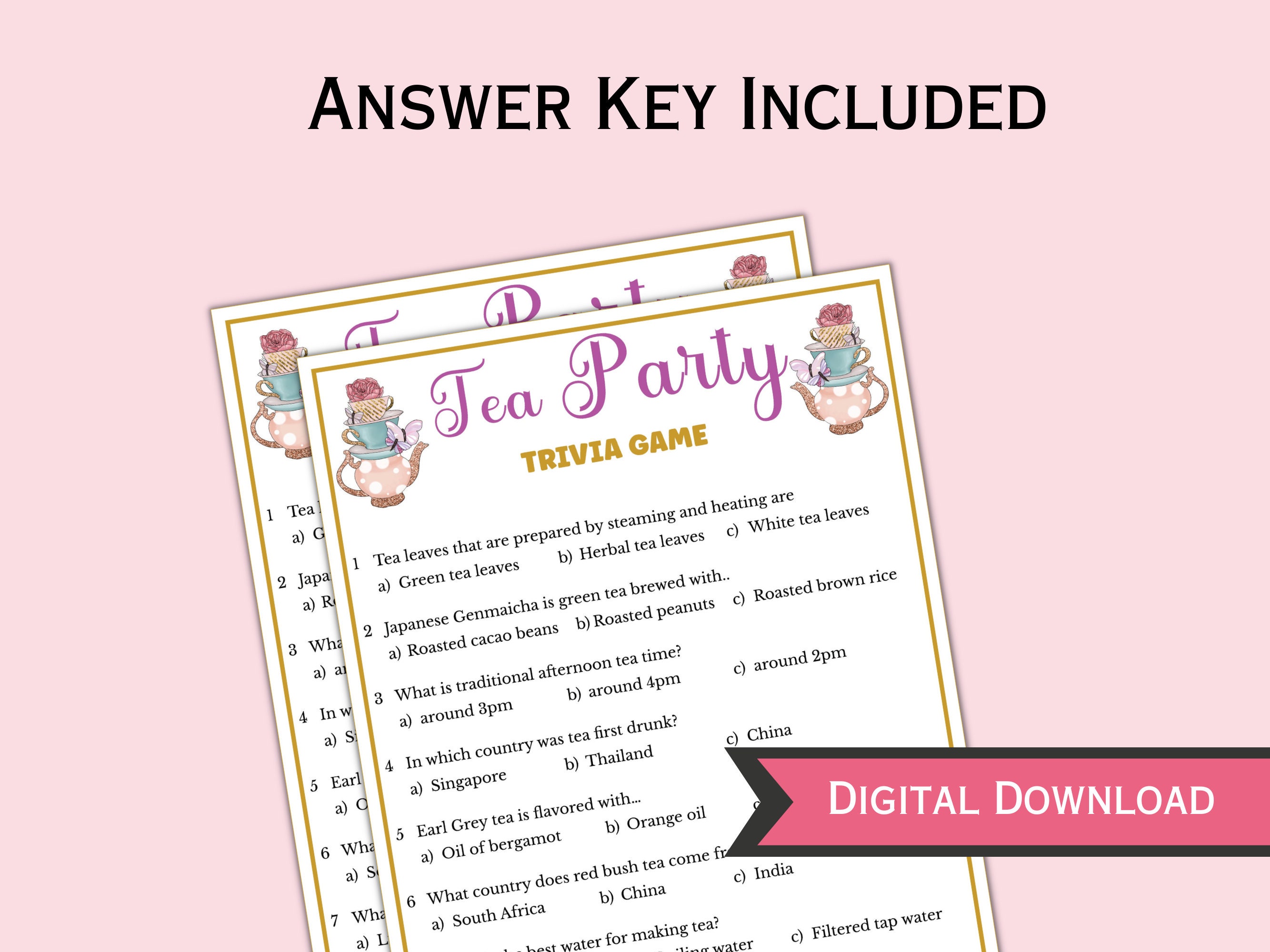 Tea Party Trivia Game - Printable Tea Party Games for Birthdays, Bridal ...