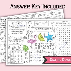 Summer Coloring and Activity Placemat - Printable Summer Activity Pages ...