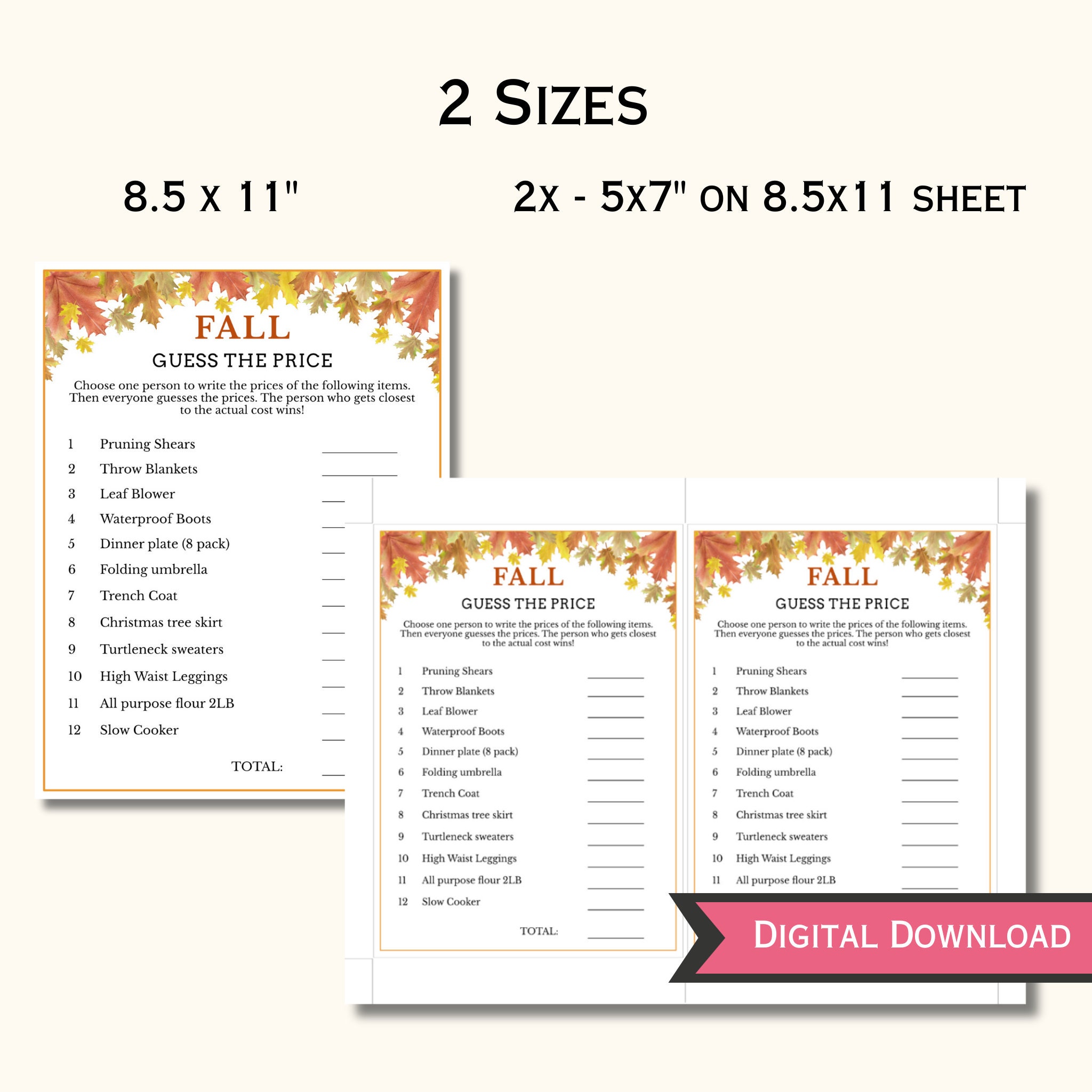 Guess the Price Game Printable Autumn Game Fun Fall Time Activities ...
