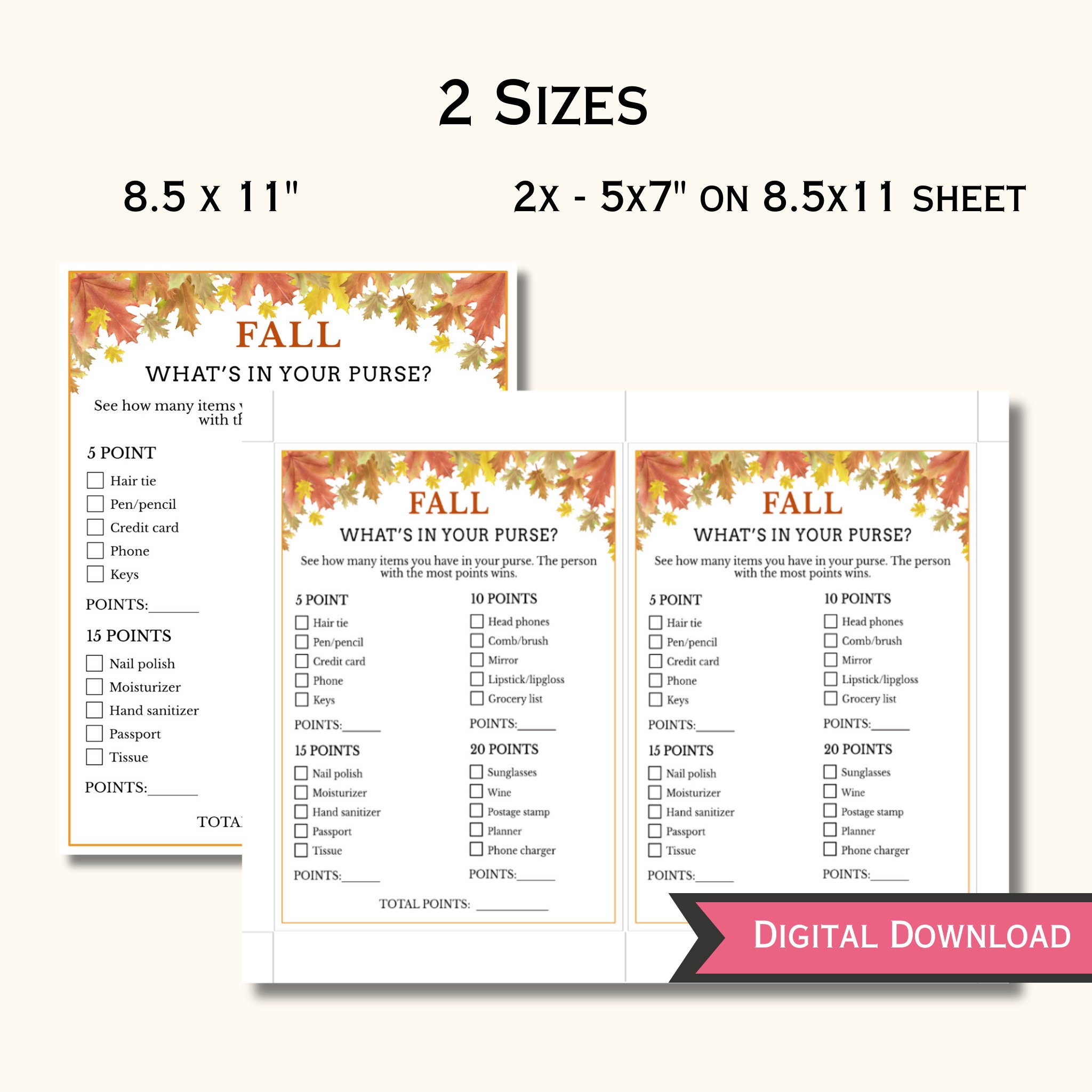What's in Your Purse Game Printable Autumn Game Fun Fall Time ...
