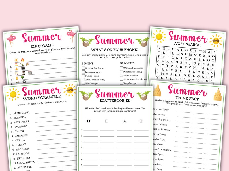 12 Printable Summer Game Bundle for Kids and Adults - Beach, Pool Party ...