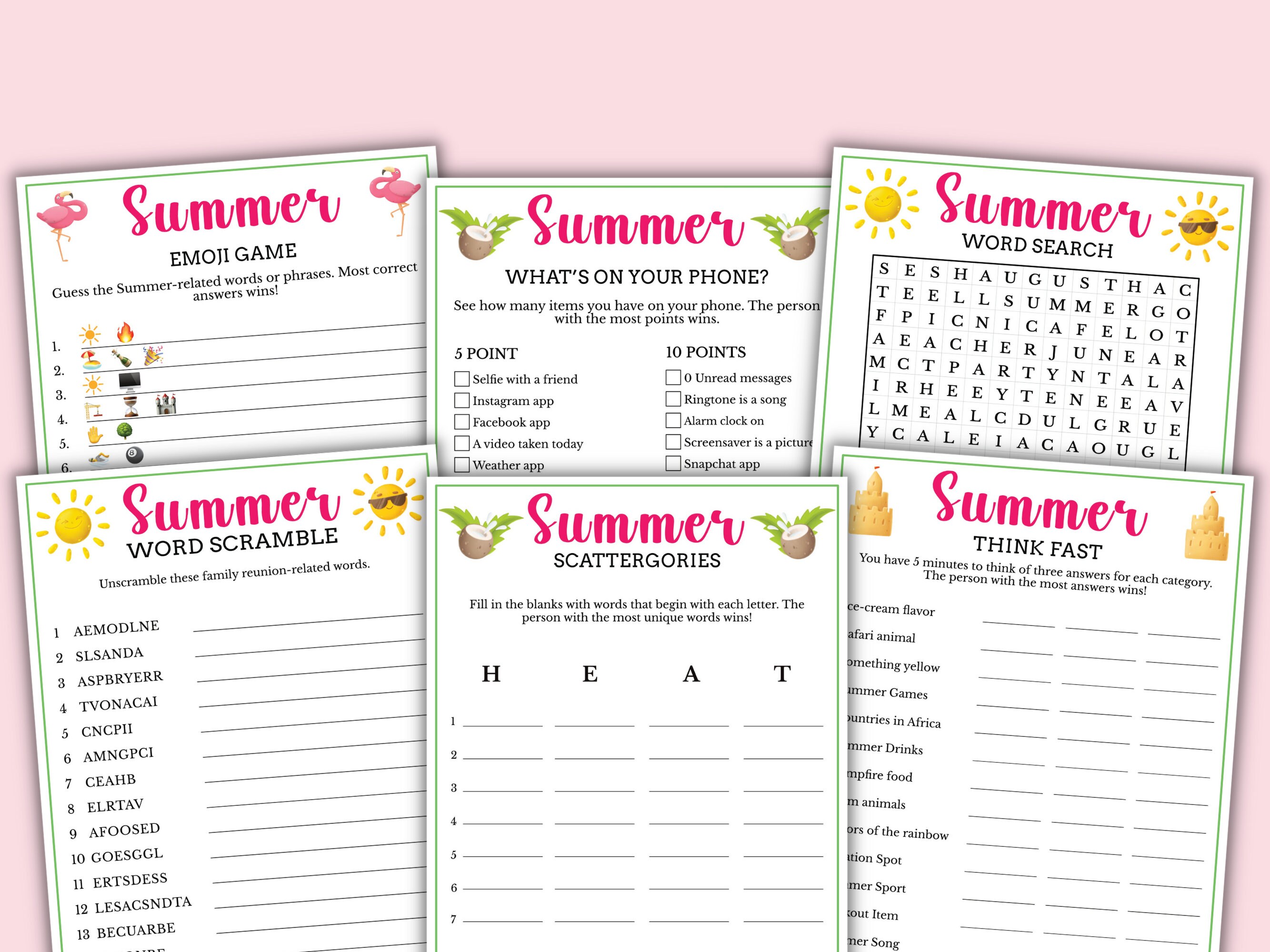 12 Printable Summer Game Bundle for Kids and Adults Beach, Pool Party ...
