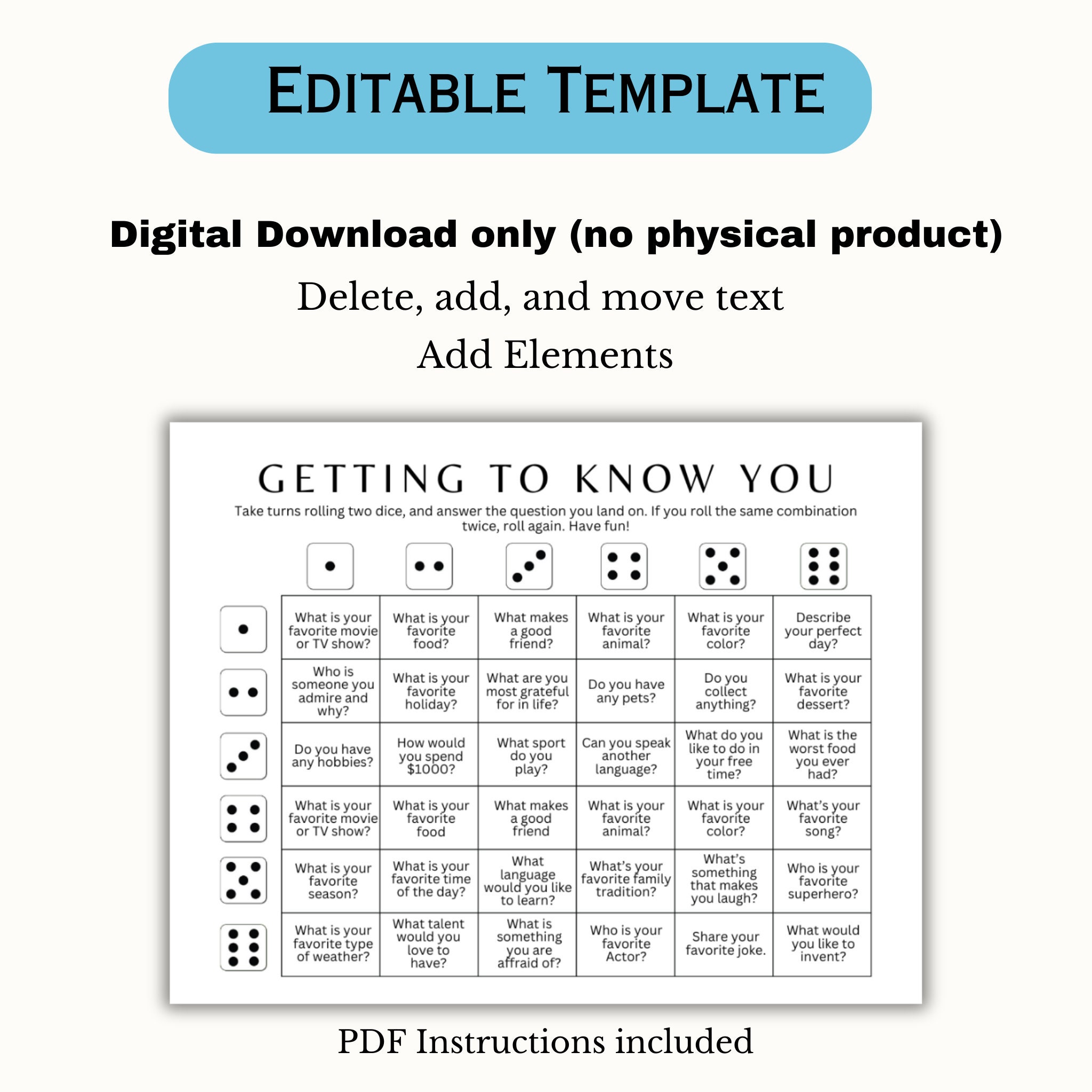 Get to Know You Dice Roll and Tell Dicebreaker Game Back to School ...
