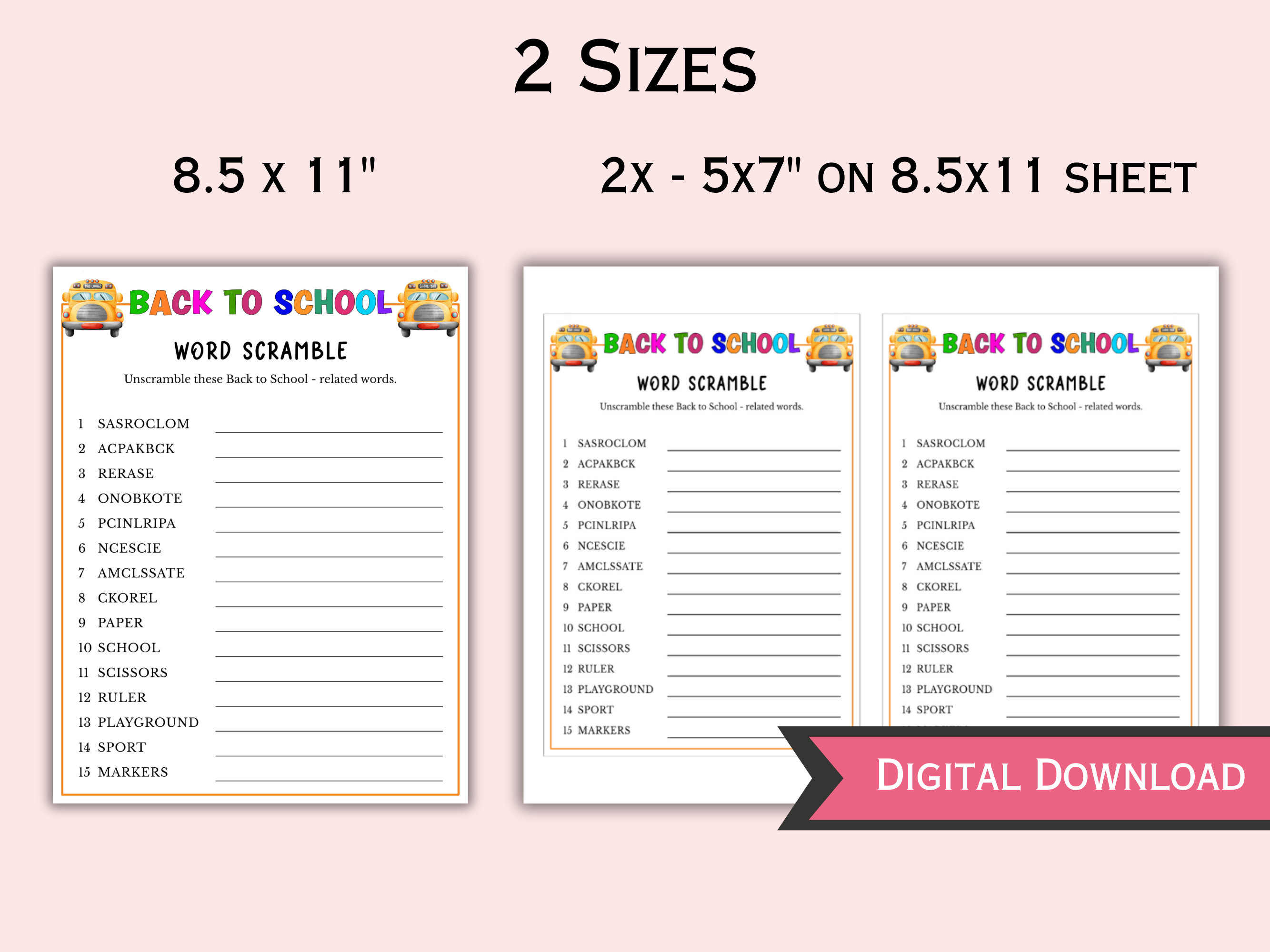 Back to School Word Scramble Game - Printable Back to School Game ...