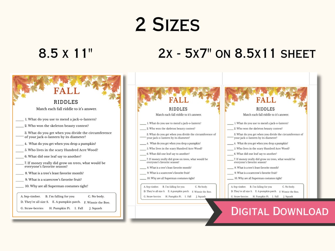 Fall Riddles Game Printable Autumn Game Fun Fall Time Activities for ...