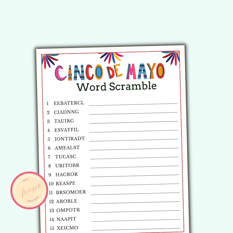Cinco De Mayo Word Scramble Game - Printable Cinco De Mayo Game for ...