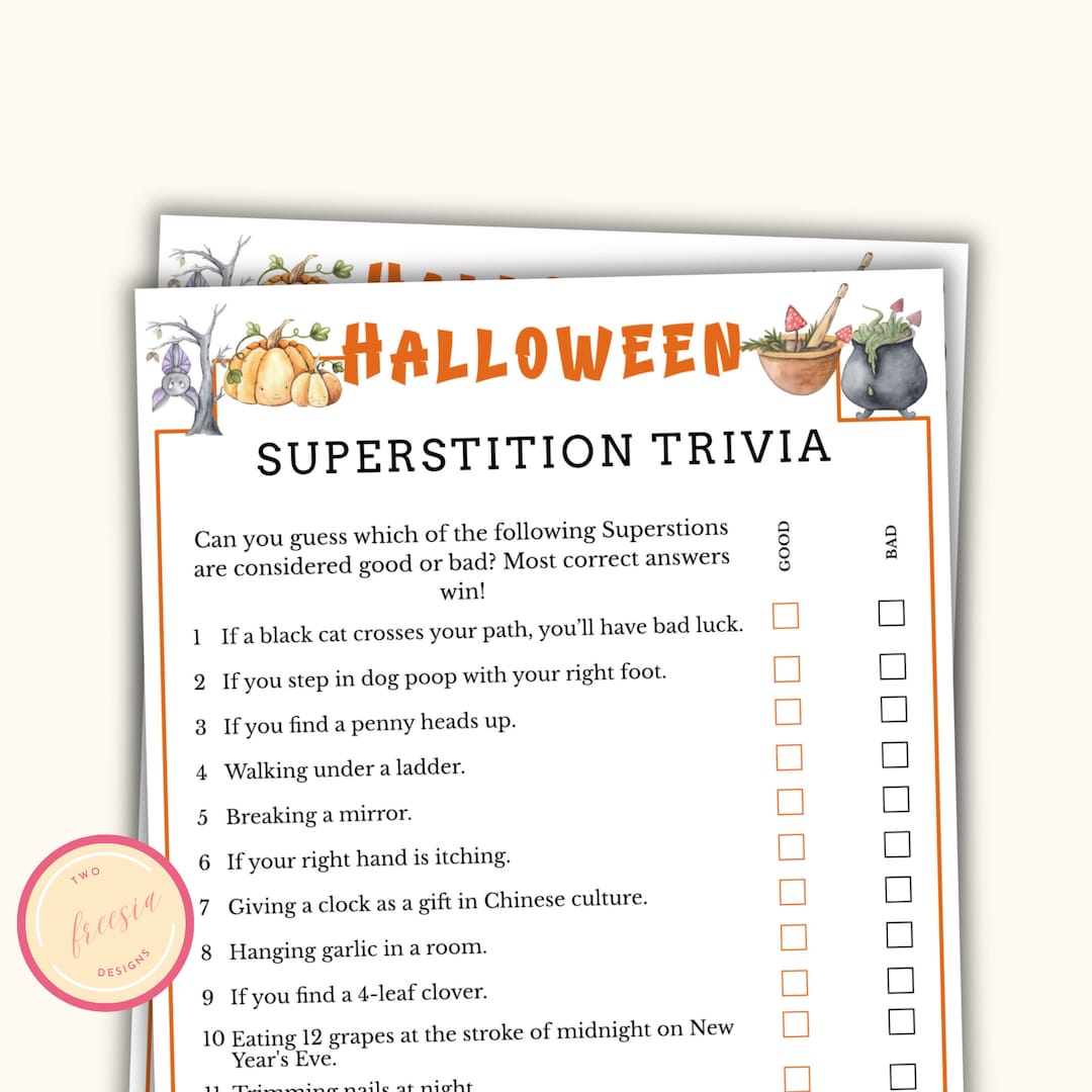 Superstition Trivia Game - Printable Halloween Party Game - Party ...