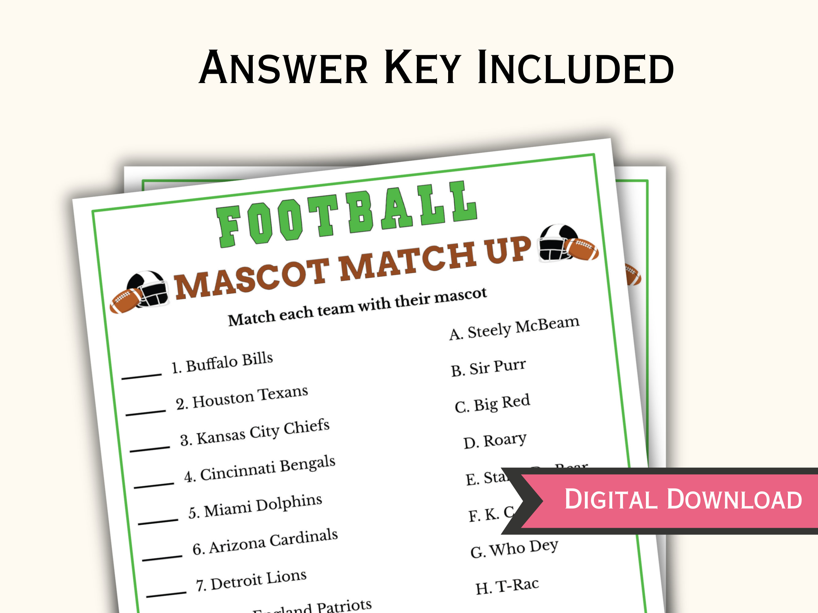 Football Mascot Match up Game - Printable Football Party Game ...