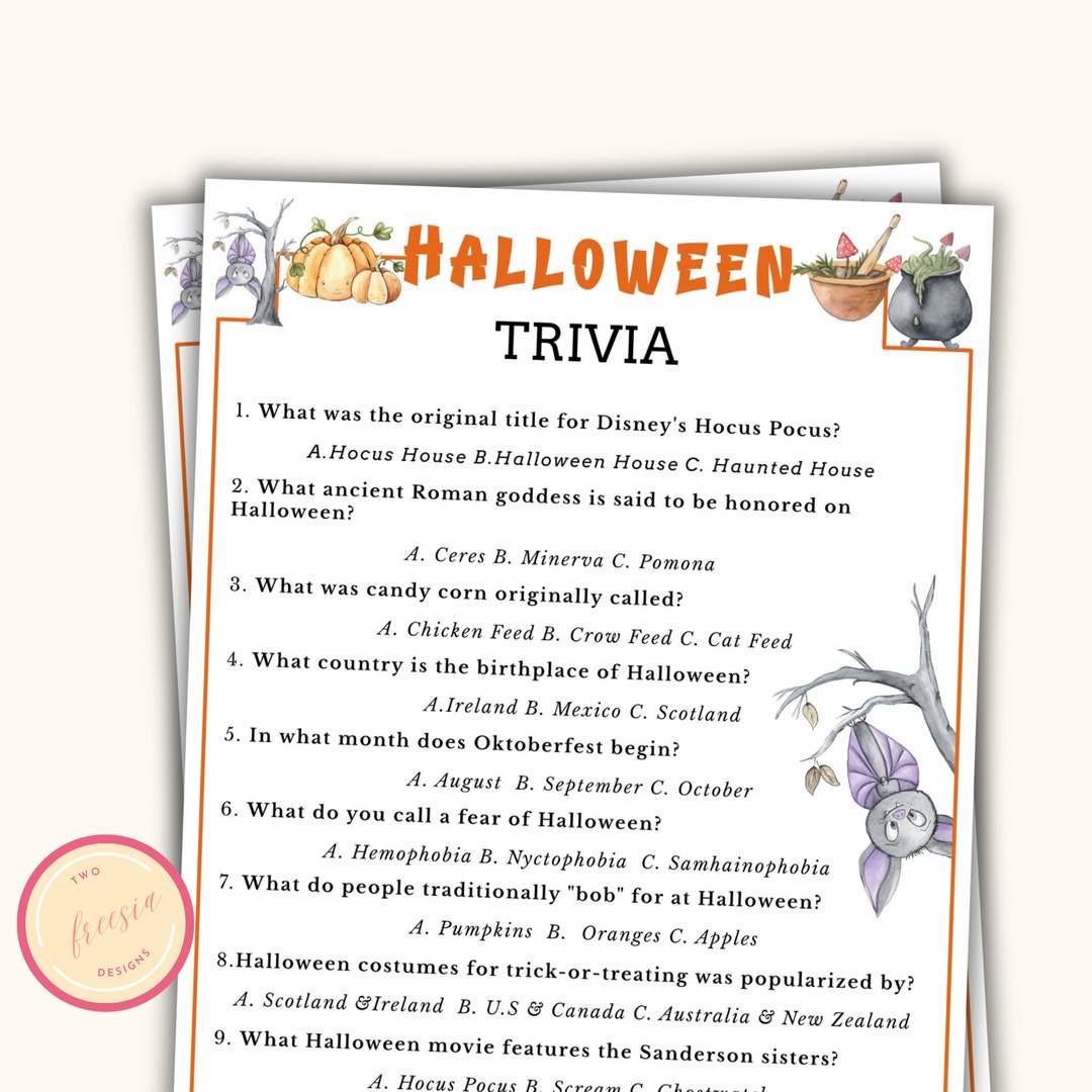 Halloween Trivia Game - Printable Halloween Party Game for Teens and ...