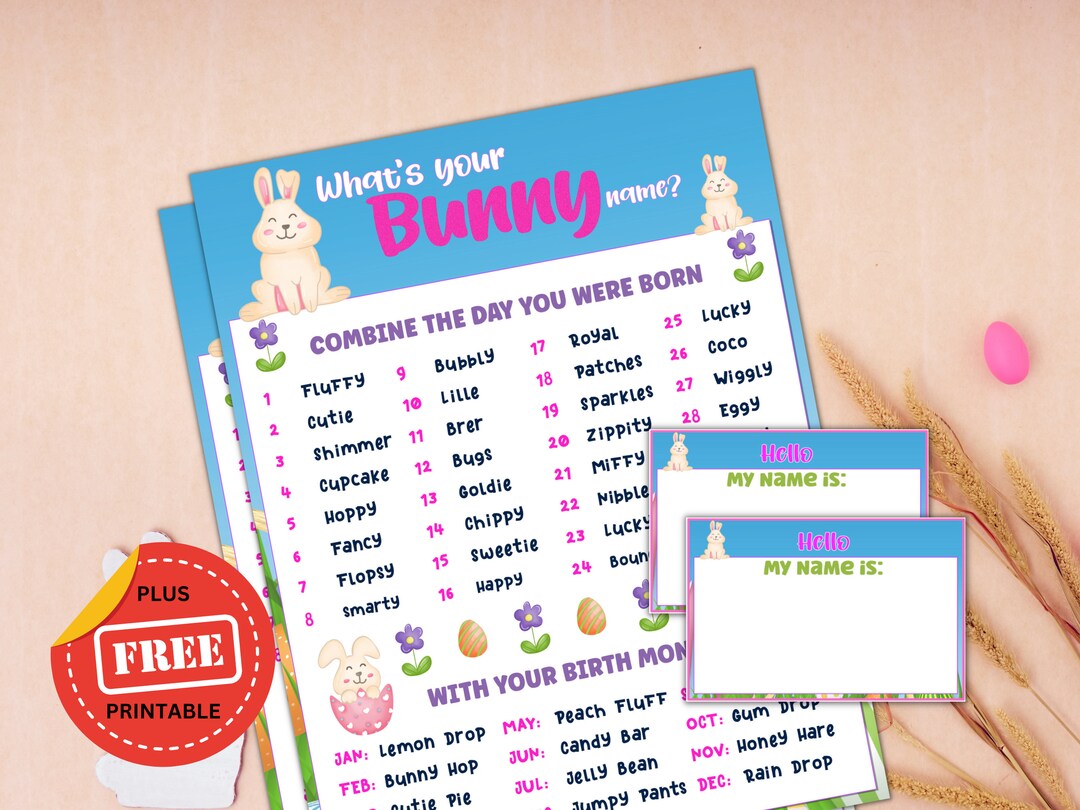 What's Your Bunny Name Game - Printable Easter Family Party Games and ...