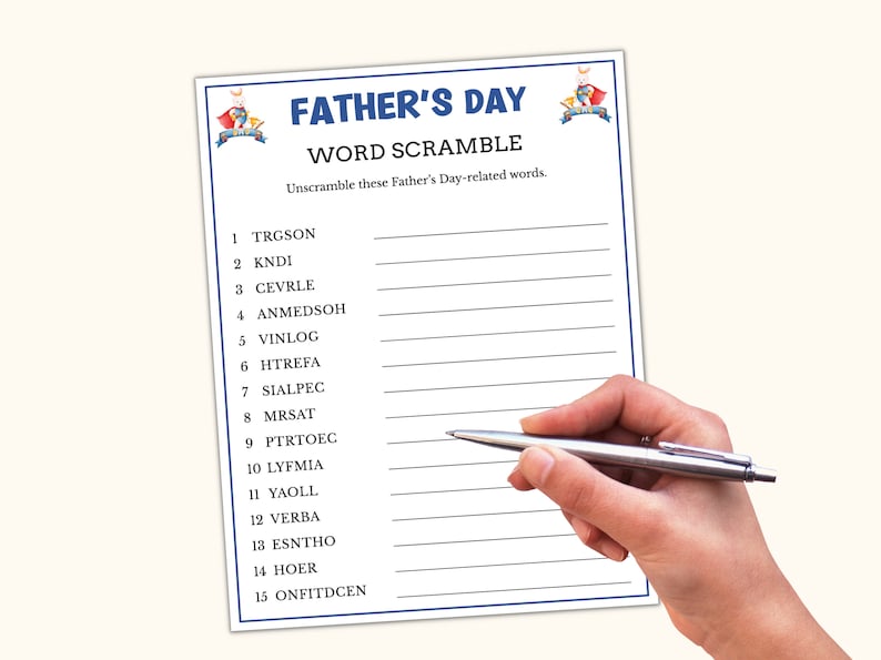 Father's Day Word Scramble Game - Printable Father's Day Games ...