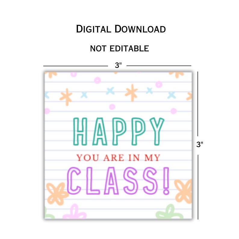 Happy You Are in My Class Tag Printable First Day of School Favor Tags ...