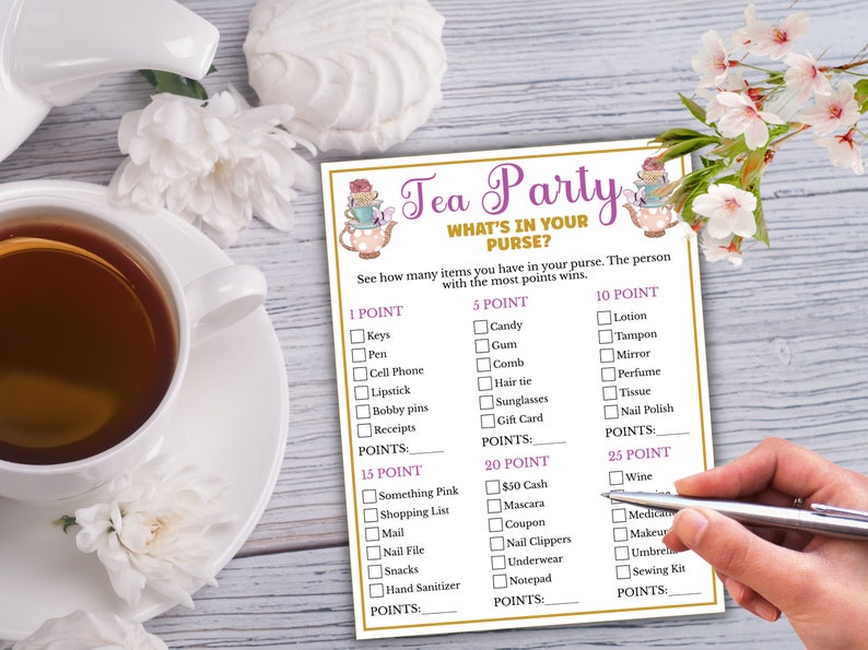 Whats in Your Purse Game - Printable Tea Party Games for Birthdays ...