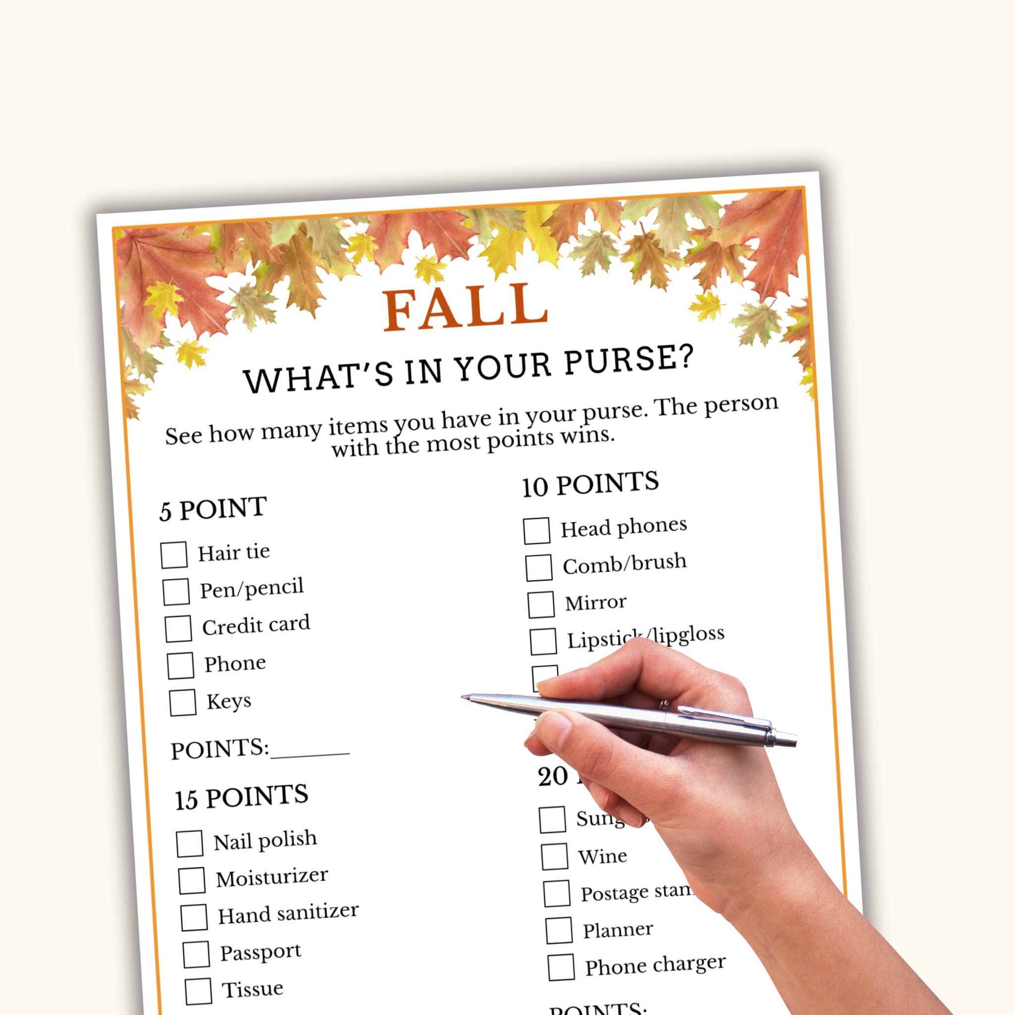 What's in Your Purse Game Printable Autumn Game Fun Fall Time ...