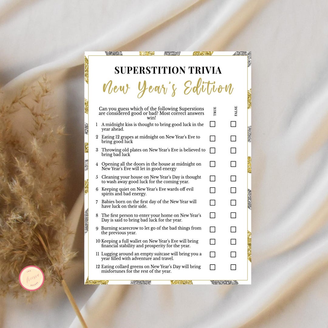New Years Superstition Trivia Game, Printable New Year Party Game for ...